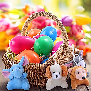 NEWBEA 24 Pcs Filled Easter Eggs with Plush Animal Toys,Plastic Easter Eggs with Toys Basket Stuffers Fillers, Classroom Prize Supplies