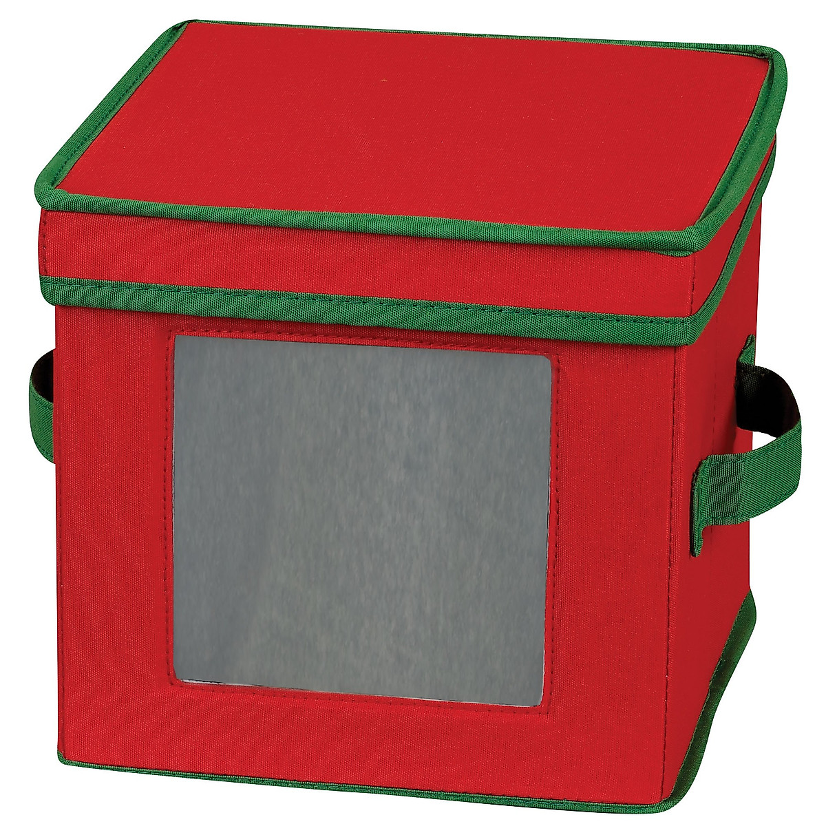 Household Essentials 532RED Holiday China Dinnerware Storage for Dessert Plates or Bowls | Removable Lid | Red Canvas with Green Trim, Red & Green