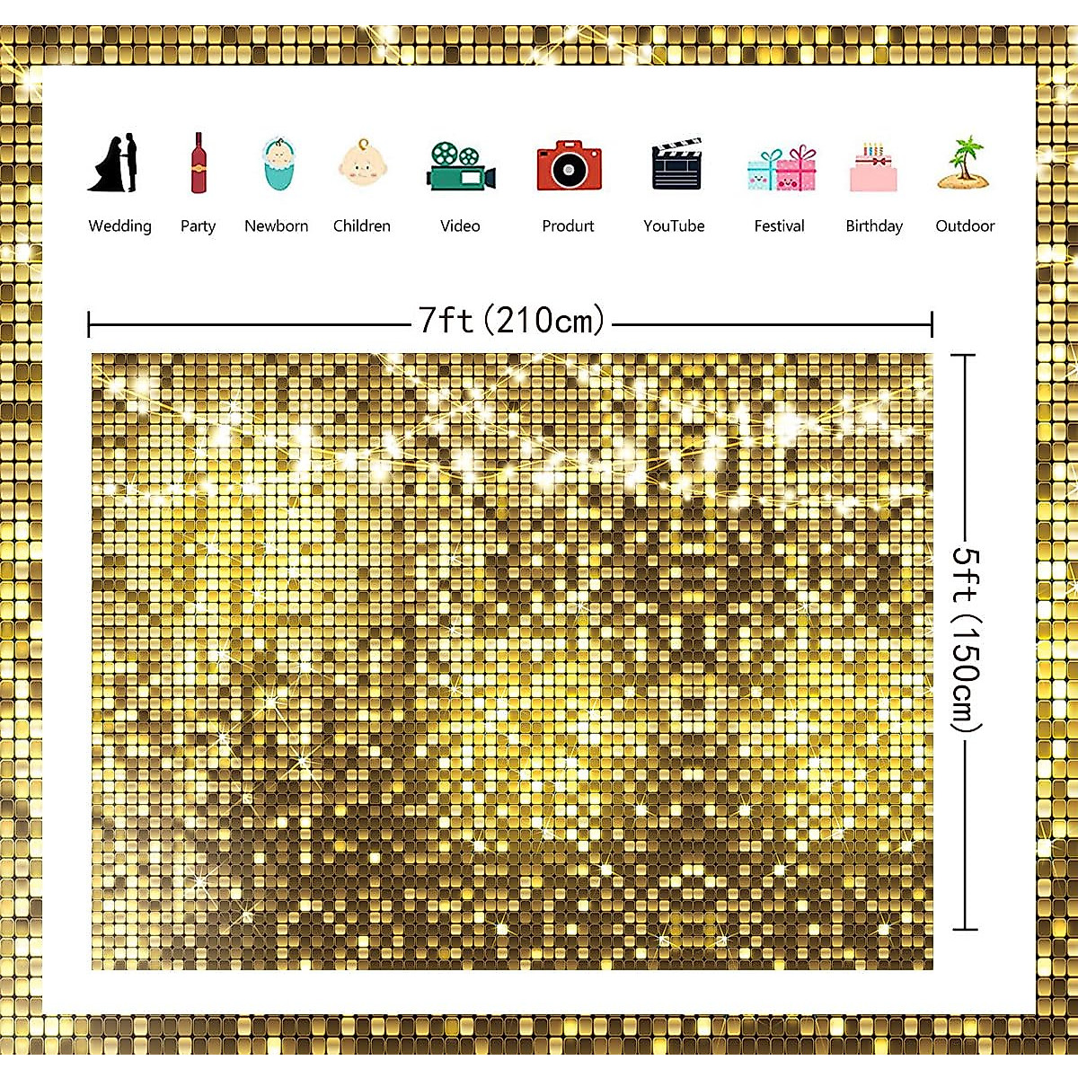 Generic Gold Glitter Backdrop Disco Themed Photography Backdrop for Anniversary Birthday Bridal Shower Wedding Prom Party Decorations Supplies Photo Studio Props (7X5FT(82x59inch))