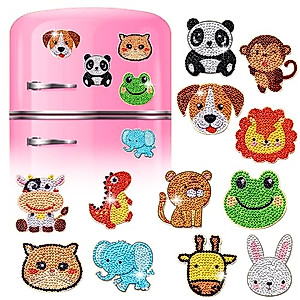 BSRESIN 12 PCS Animal Diamond Painting Magnets for Refrigerator, Diamond Painting Kits for Refrigerator Stickers, Diamond Art Craft Kits for Adults, Diamond Painting Accessories