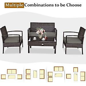 Toolsempire Outdoor Conversation Set 4 Pieces Patio Furniture, Wicker Patio Chair Sofa Set with Water-Resistant Dark-Brown Cushion & Tempered Glass Table for Backyard, Balcony, Porch(Brown)