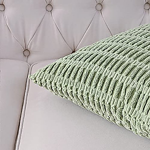 Fancy Homi 2 Packs Sage Green Decorative Throw Pillow Covers 18x18 Inch for Living Room Couch Bed Sofa, Soft Striped Corduroy Square Cushion Case 45x45 cm, Rustic Farmhouse Boho Home Decor
