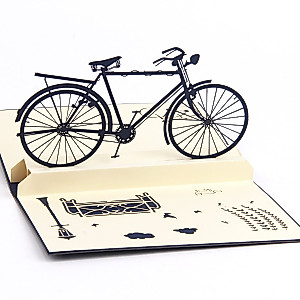 ENJOYPRO 3D Bicycle Pop Up Birthday Card, Father's Day Card, Laser Cut, Eco-Friendly, Blank Writing Space