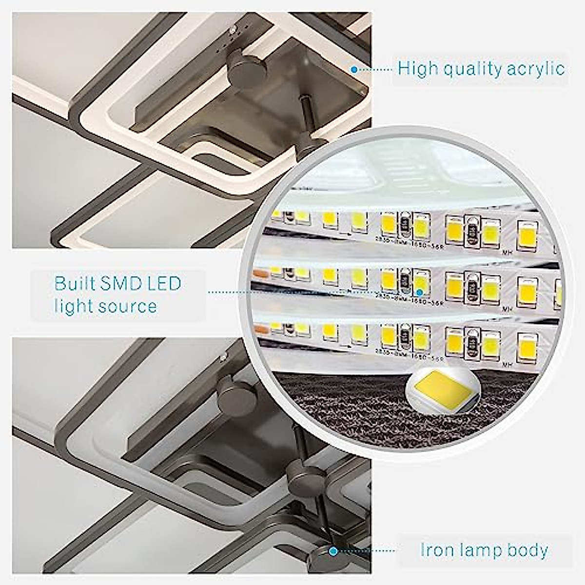 HIHIHOMY 41.7in Modern LED Ceiling Light for Living Room,120W Brown Modern Dimmable Flush Mount Led Ceiling Light Fixtures,8 Square Frame Acrylic with Remote Ceiling Lamps