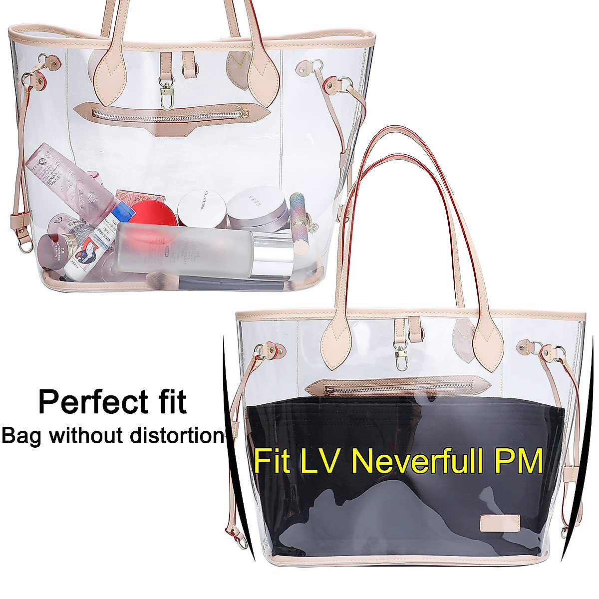 Doxo Felt Organizer Insert Handbag&Tote Purse Organizer Insert Large with Zipper Bag in Bag Fits for Speedy and Neverfull Saint Louis PM & Base Shaper 2pc Set(Large-Black-Combination)