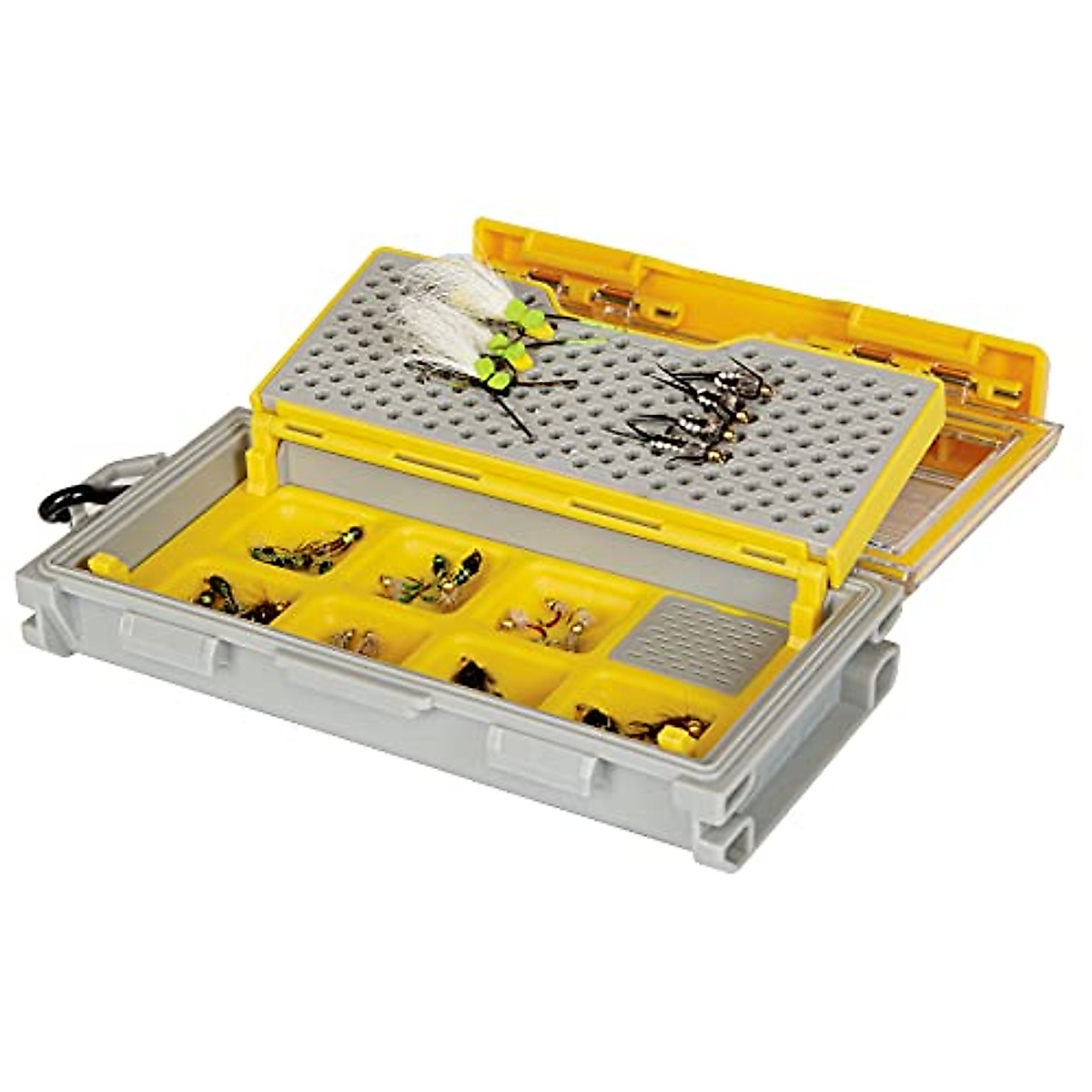 Plano Edge Micro Fly Storage Box, Gray and Yellow, Waterproof and Rust-Resistant Customizable Fishing Tackle Organization