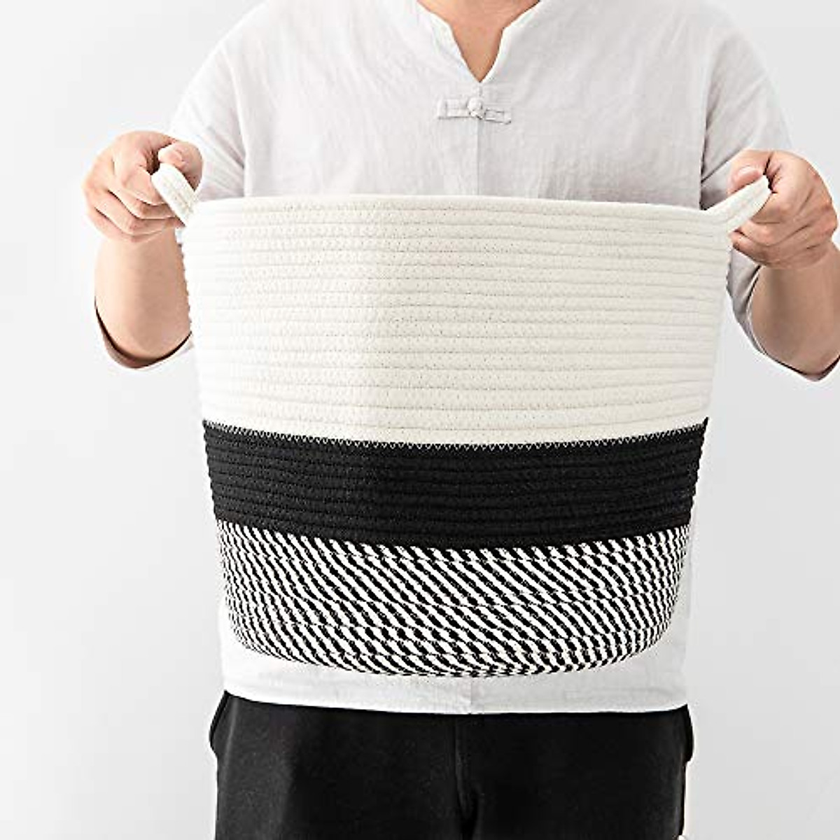 Aimjerry Cotton Rope Storage Basket 13" x 11"x 11" Decorative Woven Laundry Baskets with Handles for Living Room and Laundry