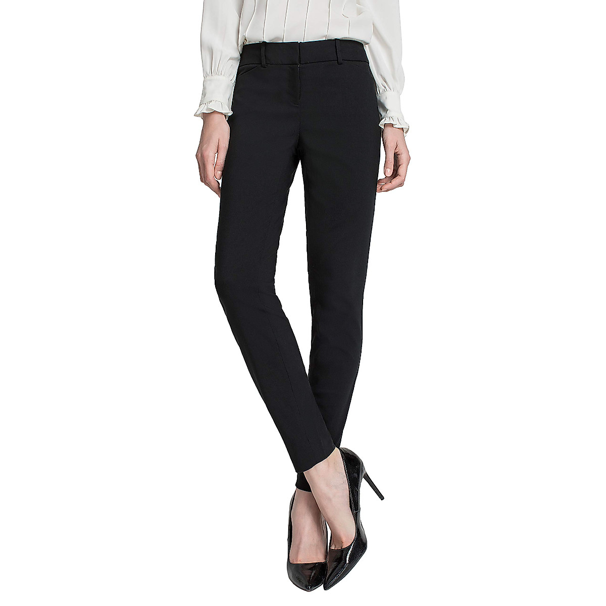 SATINATO Women's Wrinkle Free Stretch Dress Pants Work Slim Fit Trousers(0,Black)