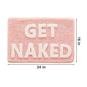Get Naked Bath Mat Cute Pink and White Bathroom Rugs Funny Non Slip Bathtub Decor Mats Super Absorbent Floor Carpet Machine Washable Bahtmat for Tub, Shower, Bedroom 16"x24"