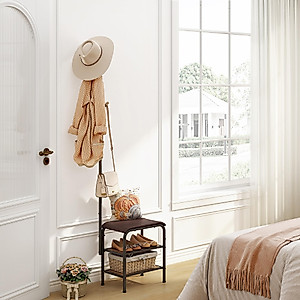 Gewudraw Coat Rack Stand Shoe Bench - 3 in 1 Coat Hall Tree with Shoe Storage With Benches Small Metal Shoes Shelf for Entryway Living Room Bedroom Hallway Mudroom