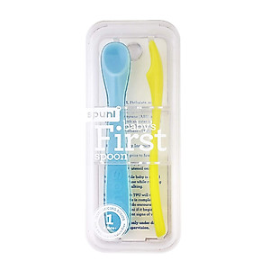 Spuni - First Baby Spoon for 4 Months Onwards, Bubbly Blue and Lucky Lemon Yellow, 2 Pack