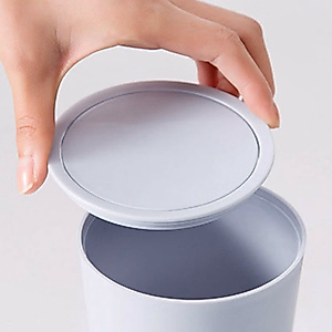 Sheebo Modern Plastic Mini Wastebasket Trash Can with Lid for Car - Dispose of Tissues, Reciepts, and Other Small trashes; 1 Liter (2pk - Khaki & Light Blue)