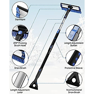 JOYTUTUS 47.7″ Extendable Snow Brush and Ice Scraper, 270° Pivoting Snow Scraper Brush for Car Windshield, Telescoping Ice Scraper, Foam Grip, Heavy Duty Snow Remover for Cars, Trucks, SUV (Black)