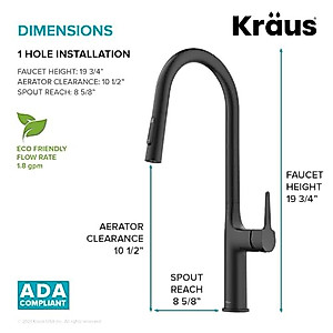 Kraus KPF-3101MB Oletto Modern Pull-Down Single Handle Kitchen Faucet, 19.5 inch, Matte Black