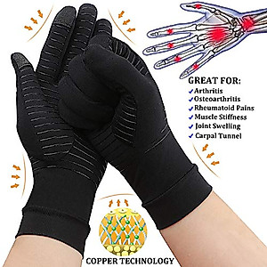 2-Pairs Pack Copper Full Finger Compression Gloves, Copper Arthritis Gloves for Women & Men Relieve Pain from Arthritis Pain, Swelling and Rheumatoid, and Everyday Hands Support (Medium (Pack of 2))