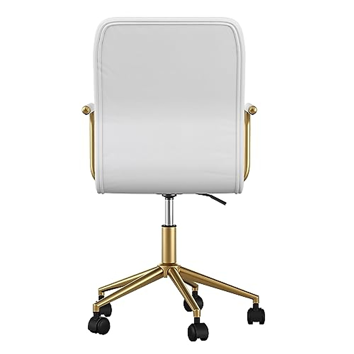 Martha Stewart Taytum Swivel Task Chair with Armrests for Home Office in White Faux Leather with Polished Brass Frame