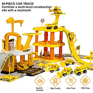 TOY Life Construction Toys Set - Toy Construction Vehicles with Toy Trucks for 3 4 5 6 Year Old Boys - Toy Car Garage Construction Trucks for Kids Construction Toys with Race Track