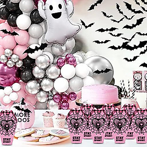 HOMEZZO 24 Pcs Pink Spider Web Coffin Boxes, Spooky Goth Black Conquette Halloween Coffin Paper Candy Treat Gift Boxes for Halloween Party Decorations