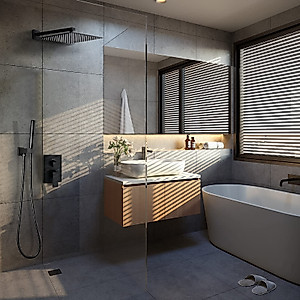 BESy Shower System with 12 Inch Rain Shower Head and Handheld Wall Mounted, High Pressure Rainfall Shower Faucet Fixture Combo Set with 2 in 1 Handheld Showerhead for Bathroom, Matte Black