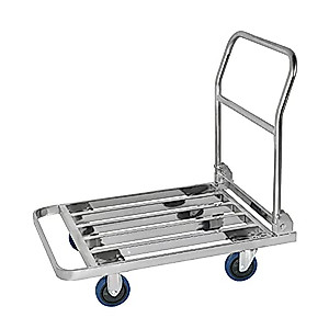 Generic Platform Truck Foldable Hand Truck Heavy Duty Stainless Push Cart Flatbed Trolley with Hollow Out Platform for Baggage Moving Transport Flatbed Cart (