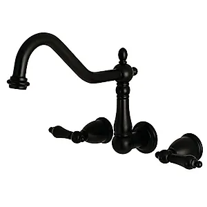 Kingston Brass KS1280AL Ks1280Al Heritage 8" Center Wall Mount Vessel Sink Faucet, 9-3/16" In Spout Reach, Matte Black