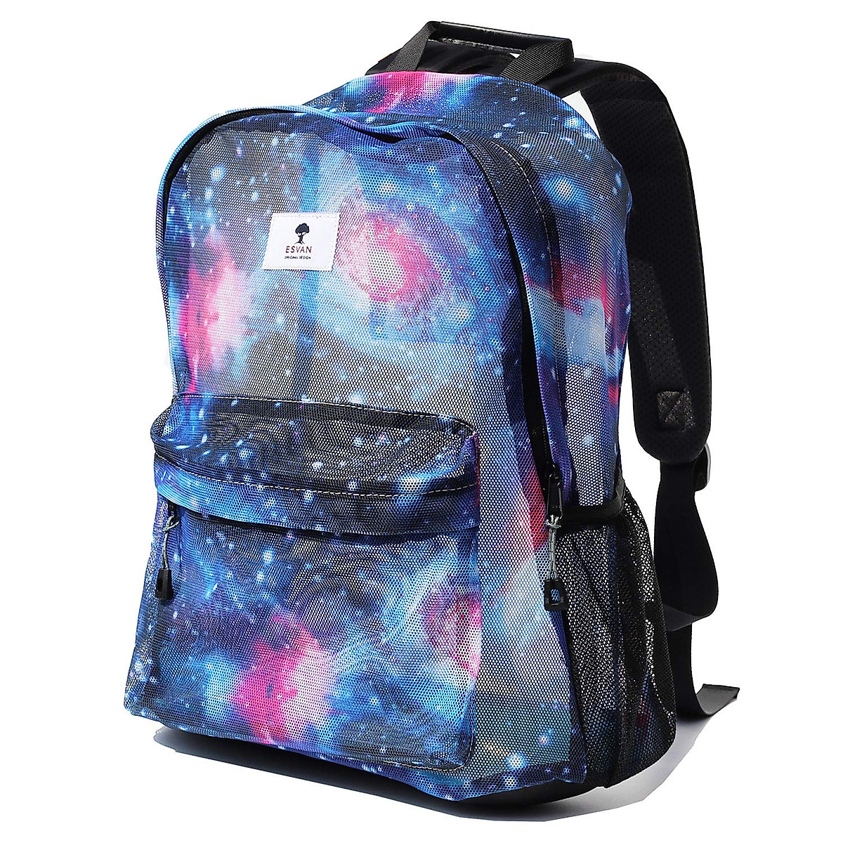 ESVAN Original Print Mesh Backpack Semi-Transparent Sackpack See Through Beach Bag Daypack Multi-Purpose Women Men Unisex (Star River)