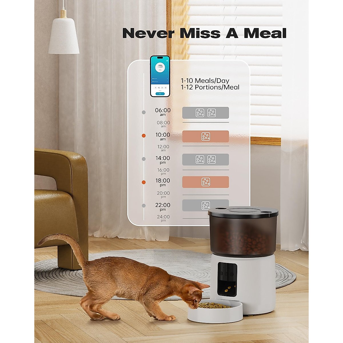 Automatic Cat Feeder: 2.4G/5G Cat Food Dispenser - Cat Feeder with 1-10 Meals - WiFi Cat Feeder Automatic - APP Control - Cat Automatic Feeders - Auto Cat Feeder - 3L Pet Feeder - BEMOONY White