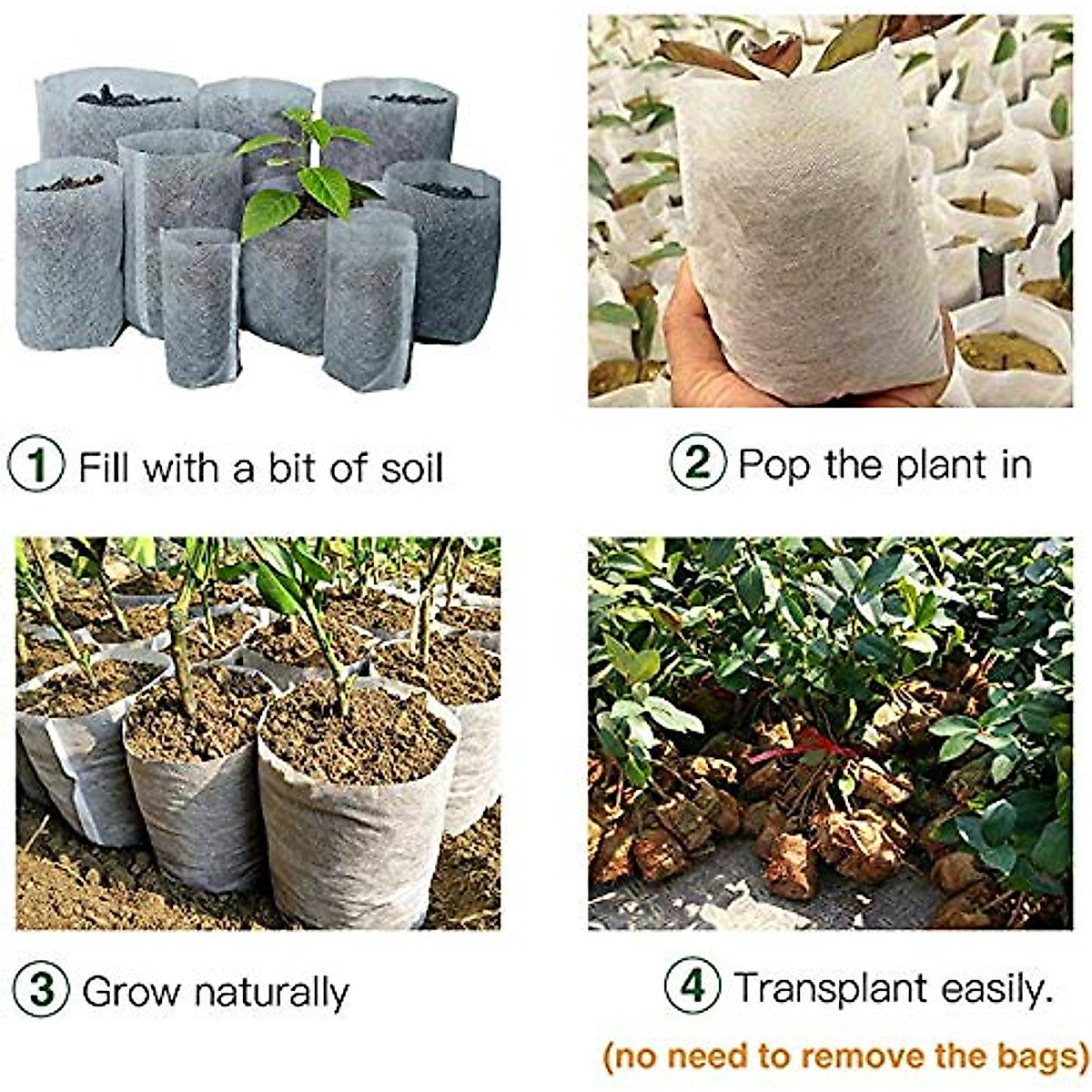 150 pcs Biodegradable Non-Woven Plant Nursery Bags Fabric Seedling Bags Plant Grow Bags for Home Garden Supply 3.93”x 4.72”