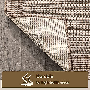 Well Woven Medusa Odin Ivory Solid & Striped Border Indoor/Outdoor Flatweave 7'10" X 9'10" Area Rug