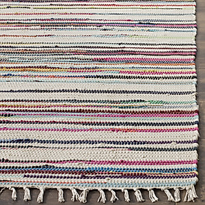 SAFAVIEH Rag Rug Collection Accent Rug - 2'6" x 4', Ivory & Multi, Handmade Boho Stripe Cotton, Ideal for High Traffic Areas in Entryway, Living Room, Bedroom (RAR126G)