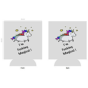 Unicorn Coolie - I am Magical | Funny Novelty Can Cooler Coolie Huggie - Set of two (2) | Beer Beverage Holder Craft Beer Gifts | Quality Neoprene Insulated Can Cooler