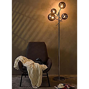Surpars House Sputnik Chandelier Floor Lamp, 4 Lights Globe Floor Light with Smoky Grey Glass Shade,Chrome