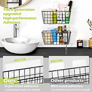 ZUSHALLMY 2 Pack Hanging Kitchen Baskets, Adhesive Wire Wall Storage Basket, No Drilling Hanging Fruit Baskets, Cabinet Door Organizer for Kitchen Bathroom Pantry, Upgrade Super-sized Adhesive