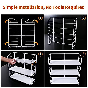 BOIVSHI 3-Tier Bathroom Countertop Rack Organizer, 8-Levels Height Adjustable Organizer Countertop Storage Shelf for Bathroom Kitchen Spice Rack Vanity Tray Cosmetic Storage Holder, Metal White