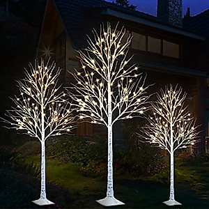 Lighted Birch Tree, 4/6/8 FT Set of 3 Decoration LED Lighted Trees for Home Wedding Festival Party Christmas Decoration Tree Lights