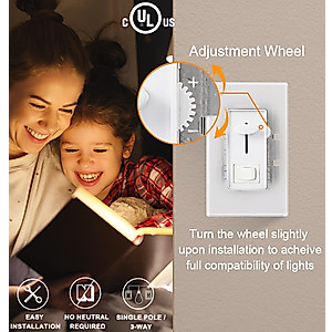 CLOUDY BAY LED Digital Dimmer Switch for LED Light/CFL/Incandescent, Phrase Cut Dimming 600 Watt max,Cover Plate Included,White,2 Pack