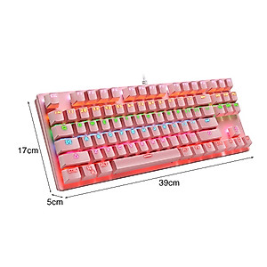 ZHANGLI 87 Keys Mechanical Keyboard, Colorful Backlit SUB Wired Gaming Keyboard for PC Typing, Typists, Gamers