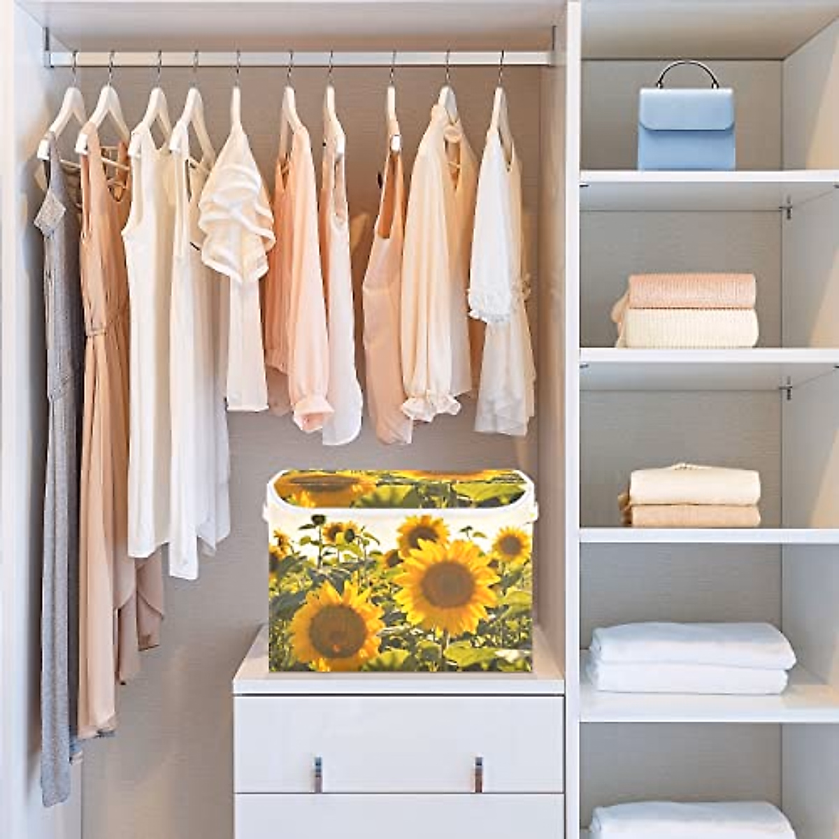 RunningBear Sunflower Field Large Storage Bins with Lid Collapsible Storage Bin Laundry Baskets Decorative Storage Box for Rooms Playroom Shelves