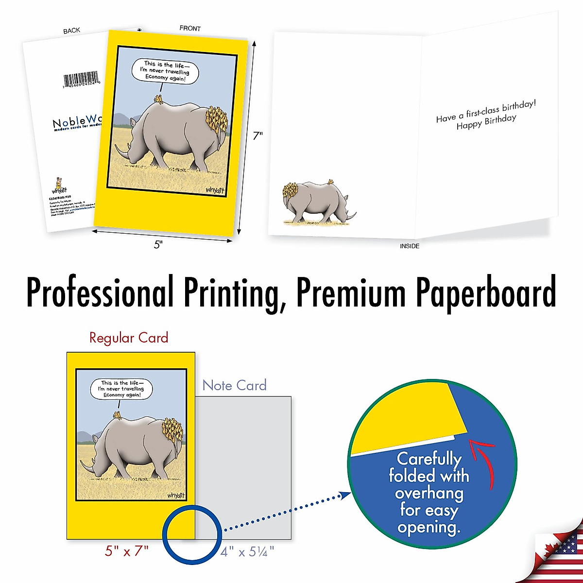 NobleWorks - 1 Hilarious Cartoon Birthday Card with Envelope - Funny Cartoons, Bday Congrats Greeting - First-Class Birds C3347BDG