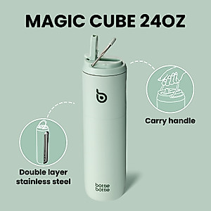 BOTTLE BOTTLE Insulated Water Bottle 24oz with Straw Lid and Handle for Sports Travel Gym Stainless Steel Water Bottles Double-Wall Vacuum Metal Thermos Bottles Leak Proof BPA-Free (Light Green)