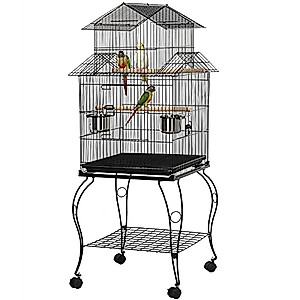 Yaheetech 55-inch Rolling Standing Triple Roof Top Medium Parrot Cage for Mid-Sized Parrots Cockatiels Sun Parakeets Green Cheek Conures Caique Pet Bird Cage with Detachable Stand