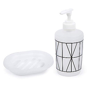 Bodico Decorative 6-Piece Geo Print Plastic Bathroom Accessory Set, 7.5 x 13.5 inches, Black