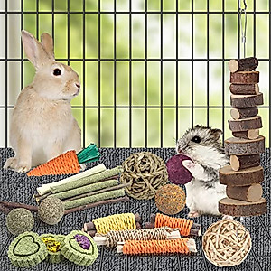 YIXUND Rabbit Toys Guinea Pig Toys Hamster Toys Bunny Toys 18Pcs Natural Timothy Hay Sticks Apple Wood Sticks Chinchilla Toys for Teeth Care Handmade