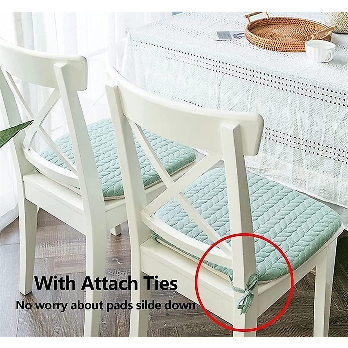 GYL-JL 2/4 Packs Chair Pad with Ties 100% Cotton Chair Pads Non Slip Kitchen Dining Chair Cushion and Solid Seat Cushion with Machine Washable Cover ( Color : Ivory , Size : Set of 4 )