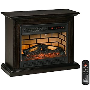 HOMCOM 31" Electric Fireplace with Dimmable Flame Effect and Mantel, Freestanding Space Heater with Log Hearth and Remote Control, 1400W, White