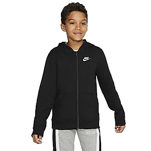 Nike Boy's NSW Club Full Zip Hoodie, Black/Black/White, Medium