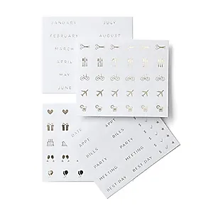 russell+hazel Smartdate Sticker Markers for Planners, White with Gold Foil, 4 Sheets, 3.5” x 3”, 27623