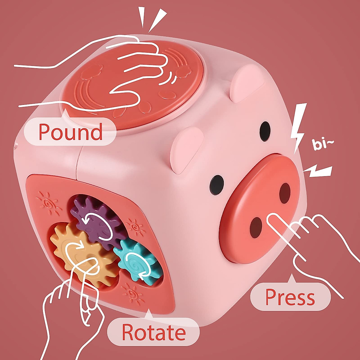 YOOYID Baby Toy Musical Activity Cube Piggy with Small Car Educational Number Learning Toys for Toddlers 9-18 Months