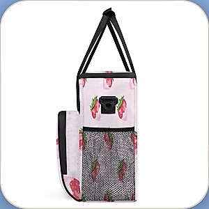 Pink Cute Strawberry Coffee Maker Carring Bag Travel Storage Tote Bag Compatible with Keurig K-Mini or K-Mini Plus Portable Single Serve Coffee Brewer Case with Pockets for K-cup Pods