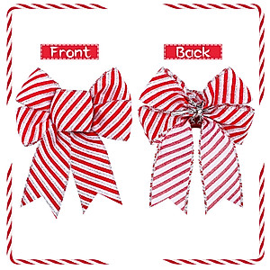 20 Pieces Candy Stripes Bow Christmas Wreath Bows Xmas Bow Candy Cane Stripes Dots Plaid Bow for Christmas Tree Garland Ribbon Door Window Outdoor Party Gift, 4.3 x 5.1 Inch (Stripe Style)